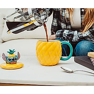 Disney Lilo & Stitch Pineapple 3D Sculpted Ceramic Mug With Lid | Holds 20 Ounce