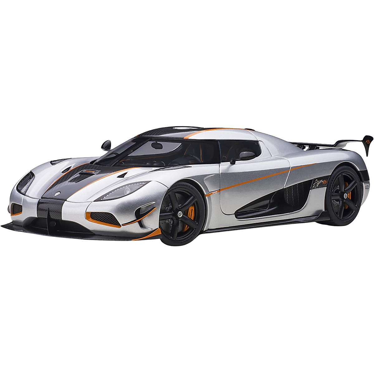 Auto Art Models Koenigsegg Agera RS Moon Silver with Carbon and Orange Accents 1/18 Model Car by Autoart 79024