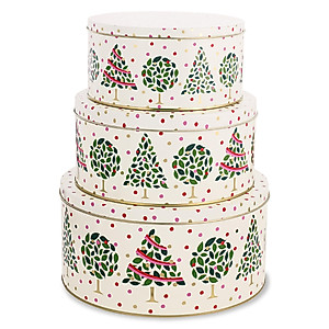 Kate Spade New York Decorative Tins with Lids, 3 Piece Nesting Tins, Small Medium & Large Metal Cookie Tins, Christmas Cookie Containers, Tins for Gift Giving and Storage, Evergreen Confetti Dot