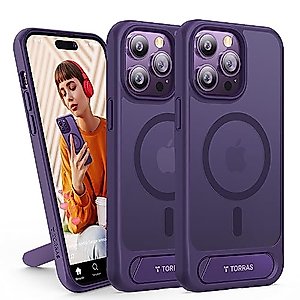 TORRAS Stronger Magnetic for iPhone 14 Pro Max Case with Stand, Compatible with MagSafe, Built in Hidden Kickstand, 10FT Mil-Grade Drop Protection for iPhone 14 Pro Max Case, Translucent Matte Purple