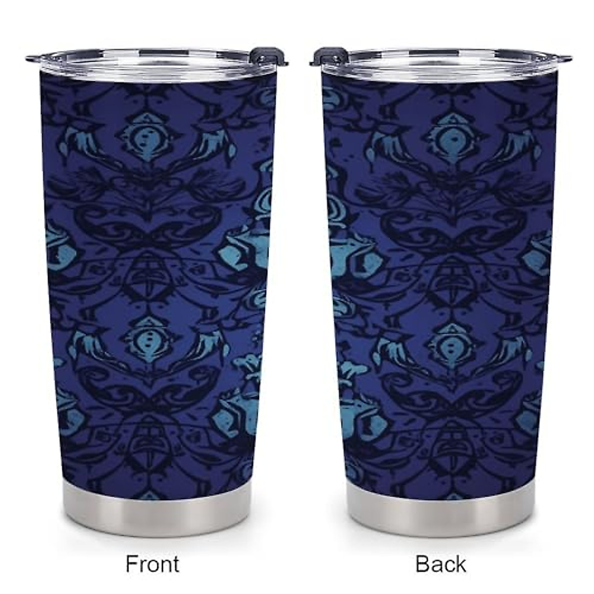 FHENMSA Reusable Plastic Water Cups with Lids,Blue Black Goth Spooky Print Anti-overflow Cup,sports Travel Coffee Cup