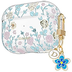 KINGXBAR for AirPods Pro Case Cute Soft Clear Floral Protective Cover for Women Girls with Bling Crystals & Keychain