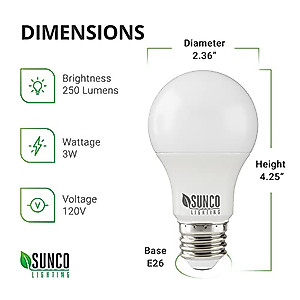 Sunco Lighting 10 Pack 3W=40W A19 LED Light Bulbs CRI91 2700K White, 250 Lumens, E26 Medium Base, Indoor/Outdoor, Super Bright, Instant On, Frosted Lens, Lamp for Bedroom Dining Living Room UL
