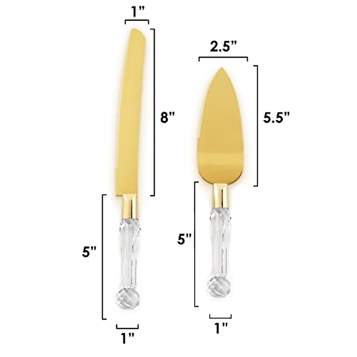 Homi Styles Wedding Cake Knife and Server Set | Plastic Faux Crystal Handles & 420 Stainless Steel Titanium gold plated Blades | Cake Cutting Set for Wedding Cake, Birthdays, Anniversaries, Parties