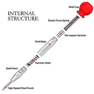 Automatic Center Punch for Metal, 5 Inch Spring Loaded Center Punch.Center Hole Punch as Metal Punch Tool and Spring Punch Tool