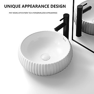 Davivy 16.5'' Round Vessel Sink with Pop Up Drain,Bathroom Vessel Sinks,Round Bathroom Sink,Ceramic Vessel Sink,Bathroom Sinks Above Counter,White Vessel Sink,Counter top Sink,Round Sinks for Bathroom