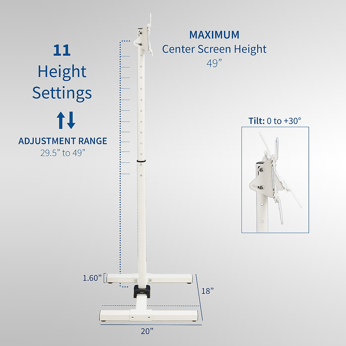 VIVO Height Adjustable TV Floor Stand for 13 to 50 inch Screens up to 44 lbs, LCD LED OLED 4K Smart Flat and Curved Monitor Panels, Max VESA 200x200, White, STAND-TV07-W