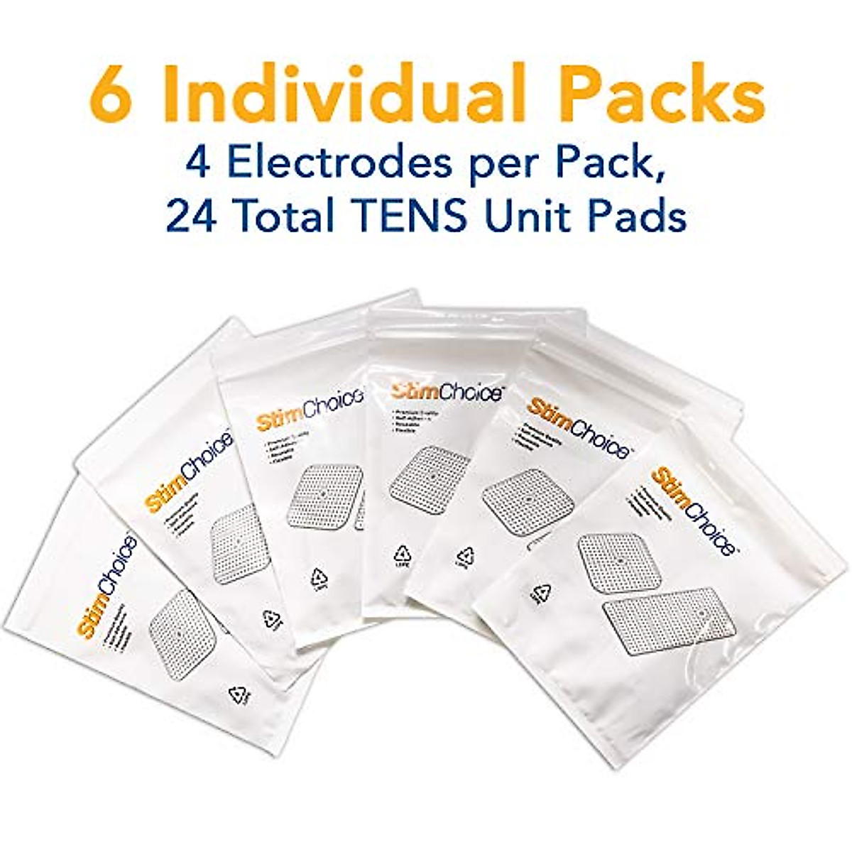 StimChoice TENS Unit Replacement Pads Snap Electrodes, 2"x 4" 24 Pack - Premium Quality TENS Pads - Compatible with TENS Machines with Snap Style Electrode Pads, Replacement Stim Pads, White