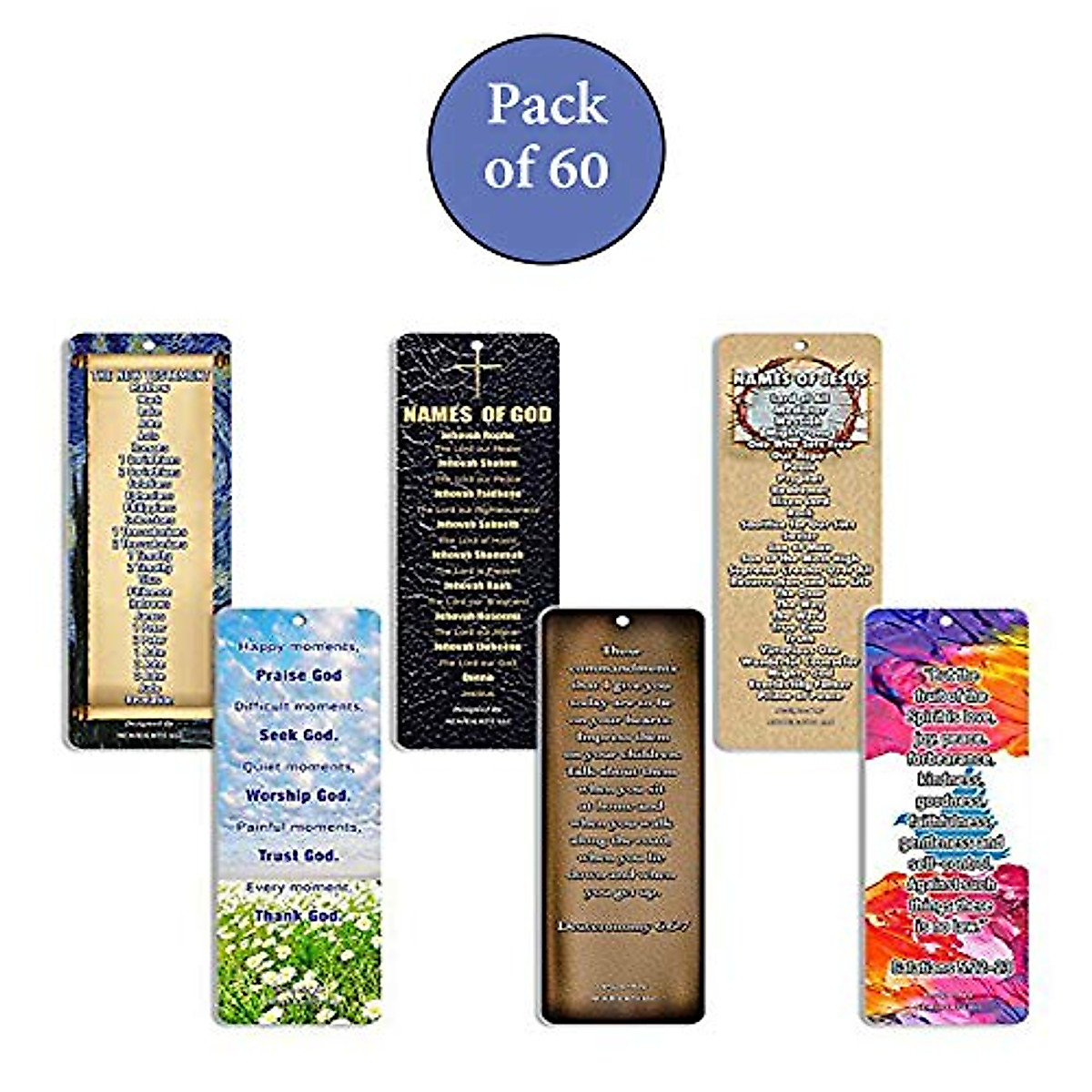 Christian Bookmarks Cards - Books of The Bible Bookmarks (60 Pack) - Collection & Gift with Inspirational Motivational Encouraging Scripture Based Messages