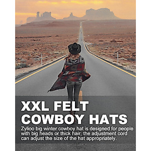 Zylioo Oversize XXL Felt Cowboy Hats,Large Western Hat Warm,Unisex Shapeable Wide Brim Fedora Hat with Belt Buckle