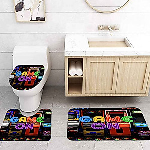SDDSER Games Shower Curtain Set, 4PCS Play Game Kids Bathroom Shower Curtain Sets with 72 in Video Game Shower Curtain and Bath Mat, Toilet Lid Cover and U Shaped Rug, 12 Hooks, SETLSSD92