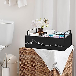 Wooden Tampon Holder for Bathroom, Shark Week Tampon Storage with Handles, Farmhouse Bathroom Storage Container for Underwear, Roll Paper, Wipes, Sanitary Tampon, Feminine Product Organizer, (Black 2)