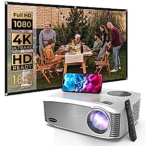 WEWATCH V70S Native 1080P Projector, with 100inch Projector Screen,500 ANSI Lumen 20,000LM 5G WiFi Bluetooth Projector for Indoor Office, Full HD Home Theater Movie Projector, Portable Video Projector