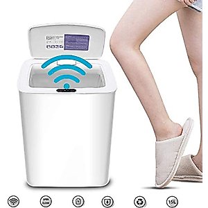 Inductive Trash Can, Non-Touch Sensor Trash Bin 14 Liter/3.7 Gallon Large Capacity Contactless Garbage Can with Lid, Automatic Sensor Waste Basket for Kitchen Home Office Bedroom (White)