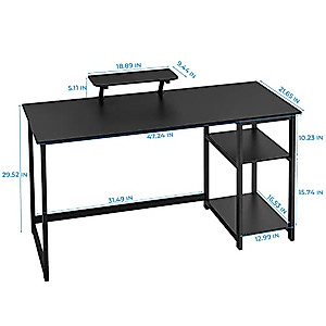 GreenForest Computer Home Office Desk with Monitor Stand and Storage Shelves on Left or Right Side,47 inch Modern Writing Study PC Laptop Work Table,Black