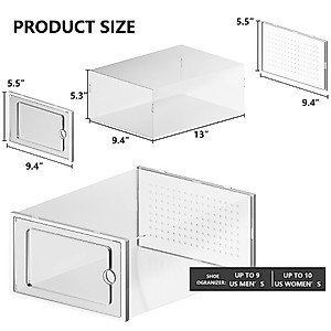 Hourleey 12 Pack Shoe Storage Box, Clear Plastic Stackable Shoe Organizer for Closet, Space Saving Foldable Shoe Rack Sneaker Containers Holders with Lids