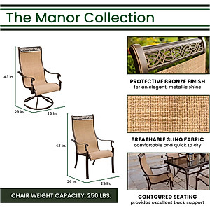 Hanover Monaco 7-Piece Patio Dining Set with 6 PVC Swivel Rockers and Tempered Glass Rectangular Dining Table, Rust and Weather Resistant Aluminum Outdoor Dining Set for 6