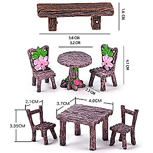 Miniature Fairy Garden Wooden Tables Benches 9 Pcs Dollhouse Accessories Micro Landscape Garden Decoration Plant Flower Pots Ornaments Dollhouse Accessories