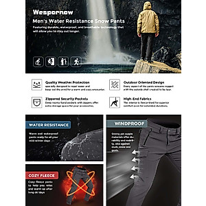 Wespornow Men's-Fleece-Lined-Hiking-Pants Water-Resistance-Snow-Ski-Pants Softshell Snowboarding Pants for Winter, Skiing, Outdoor (Grey, X-Large)