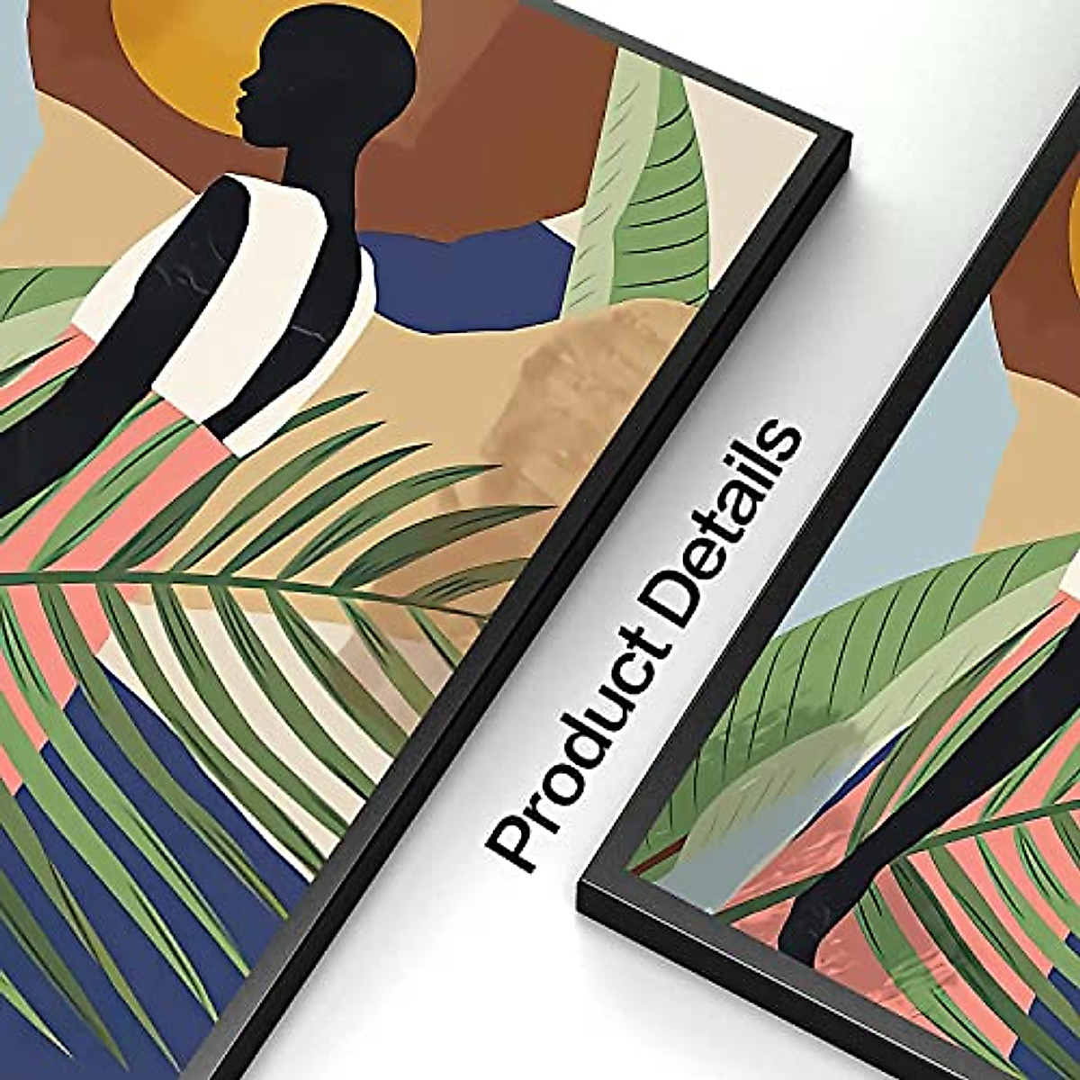 Abstract African American Wall Art Canvas Painting Black Woman and Green Plant Wall Art Pictures Set of 3 Nordic Wall Art Posters and Prints Pictures Wall for Living Room Decoration Unframed