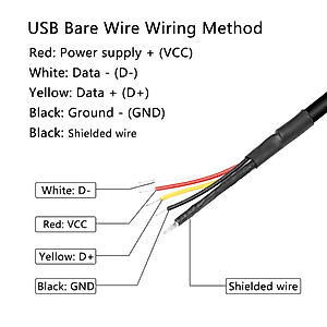 RIIEYOCA 2Pcs USB 2.0 Male Plug 5pin bare wire,USB Power Data Cable DIY Pigtail cable for USB Equipment Installed or DIY Replace Repair
