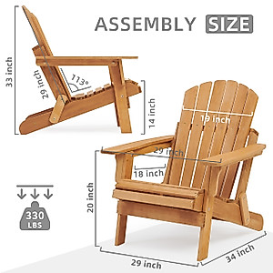Oversize Wooden Outdoor Folding Adirondack Chair with Pre-Assembled BackRest & SeatBoard, Wood Patio Chair for Garden Backyard Porch Pool Deck Firepit