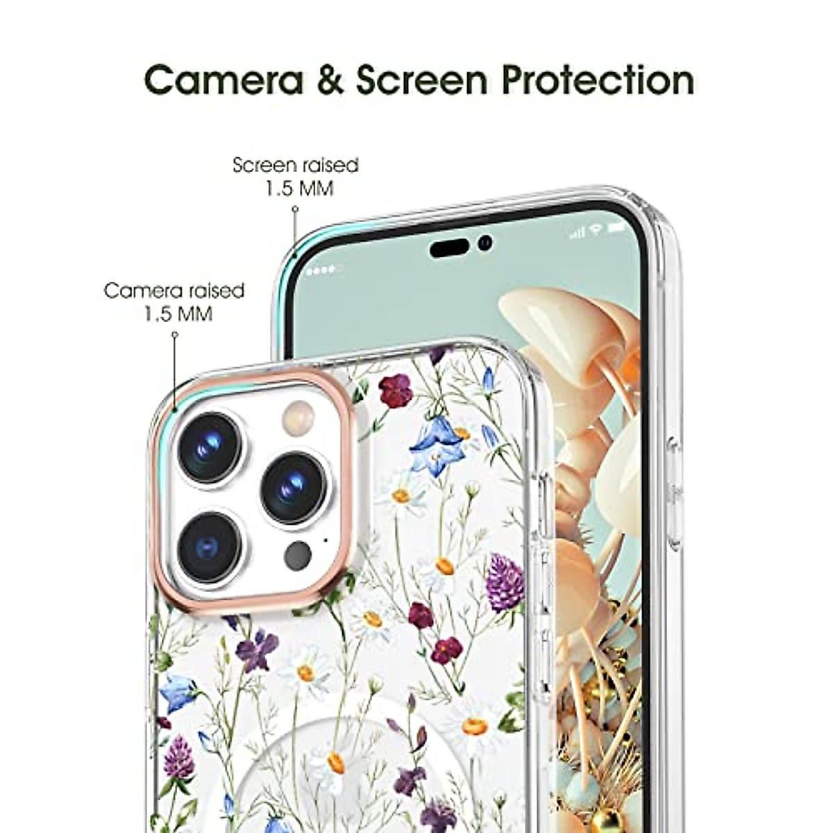 MILPROX Magsafe iPhone 14 Pro Max Flower Case (2022), Magnetic Cute Design for Girls Women, Shockproof Floral Pattern Hard Back - MS Garden