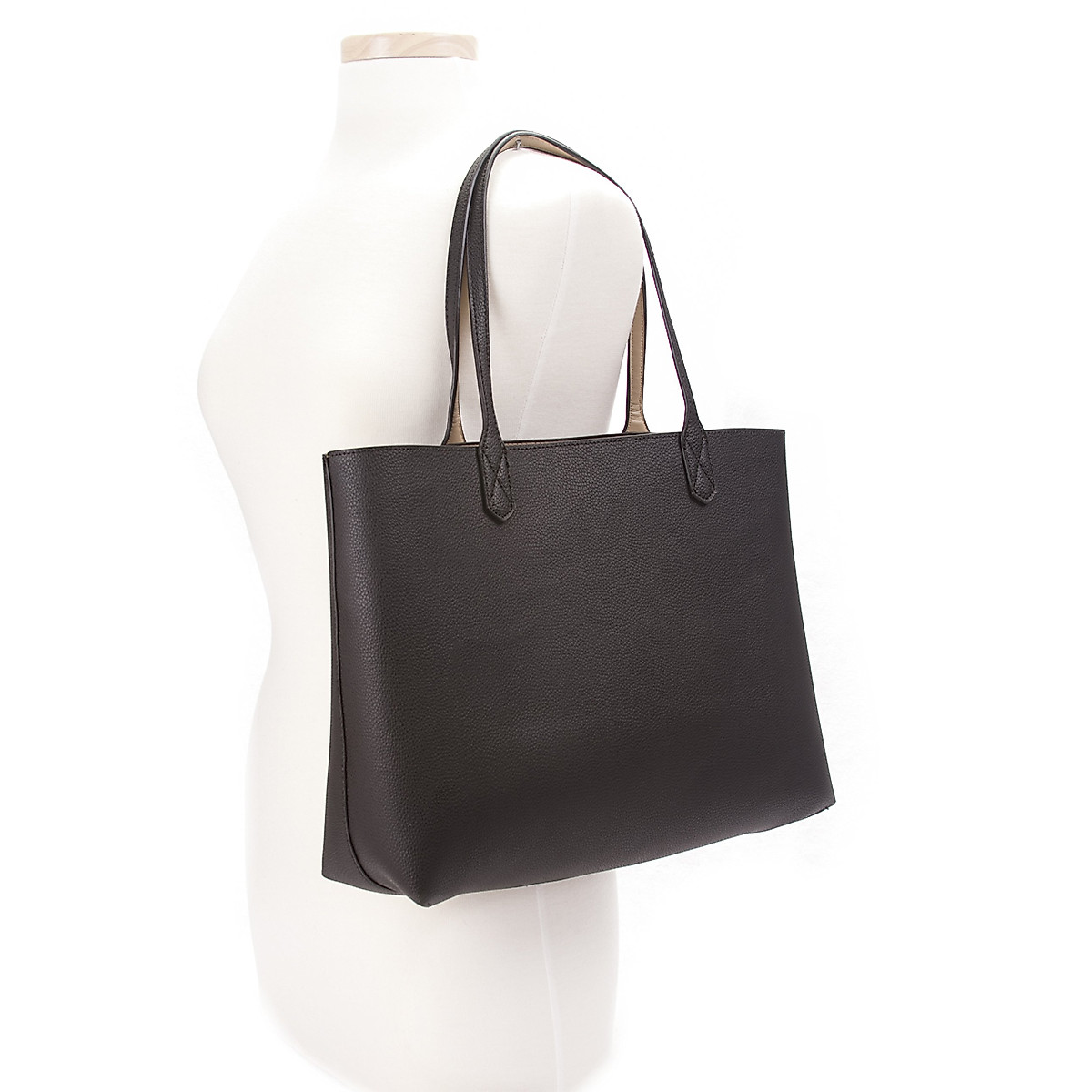 Overbrooke Reversible Tote Bag, Black & Sand - Premium Vegan Leather Womens Shoulder Tote