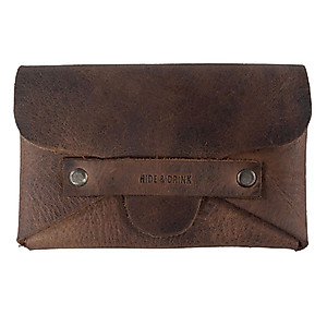 Hide & Drink, Snapless Business Card Holder for Men and Women, Vintage Wallet, Sturdy Pouch, Money Organizer, Full Grain Leather, Handmade, Bourbon Brown
