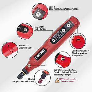 CHOKMAX Cordless Rotary Tool Kit, 3.7V Mini Grinder with 5 Variable Speed, Front LED Work Light, 40pcs Accessories Electric Multi-Tool for Polishing, Cleaning and Engraving