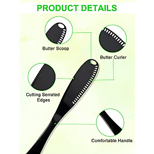 RIEOS 2 PCS Butter Spreader Knife, Stainless Steel Multi-Function Butter Knives, Black Curler with Holes & Serrated Edge, 3- in- 1 Kitchen Gadgets for Cold Butter, Bread, and Jams