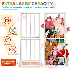 Lzttyee Stuffed Animal Storage Holder Stuffed Animal Zoo Storage Ideas Plush Storage with Bottom Net Stuffed Animal Zoo Storage Cage for Nursery Playroom Bedroom Toy Organizer (White Large)