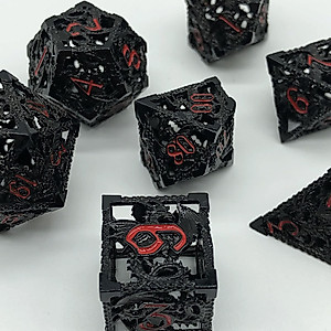 DND Metal Hollow Dragon Dice Set - D&D Black Red Polyhedral Dice (Free Metal Box) Suitable for Pathfinder RPG Board Game Dice (Black Red)