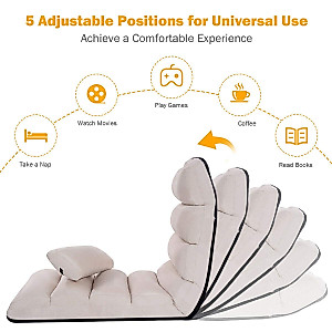 Giantex Folding Lazy Sofa Chair Stylish Sofa Couch Beds Lounge Chair W/Pillow (Beige)