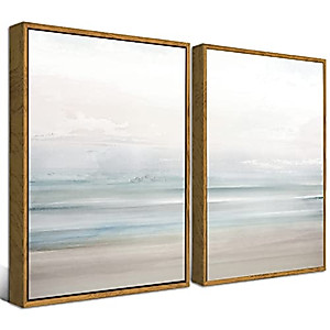 Gardenia Art Beach Canvas Wall Art Prints Abstract Ocean Coastal Decor Natural Landscape Painting Modern Artwork for Living Room Bathroom Bedroom Home Decor Stretched Framed Ready to Hang 16"x24"