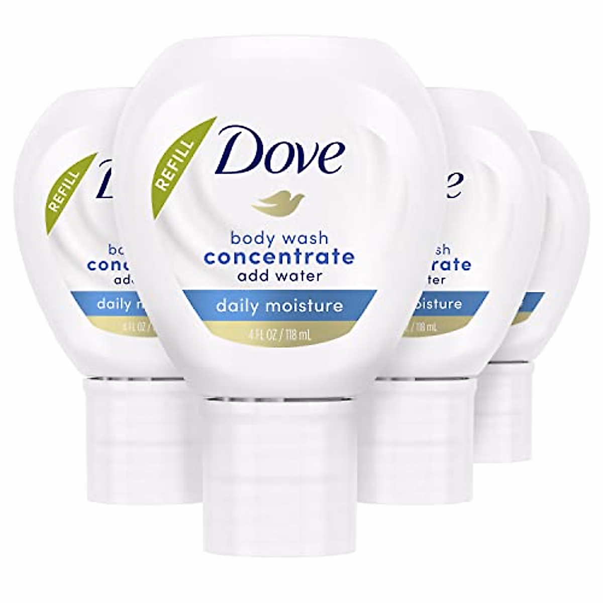 Dove Concentrate Refill 4 Count for Instantly Soft Skin and Lasting Nourishment Daily Moisture Refill for use Reusable Bottle 4 fl oz (makes 16 fl oz of Body Wash)