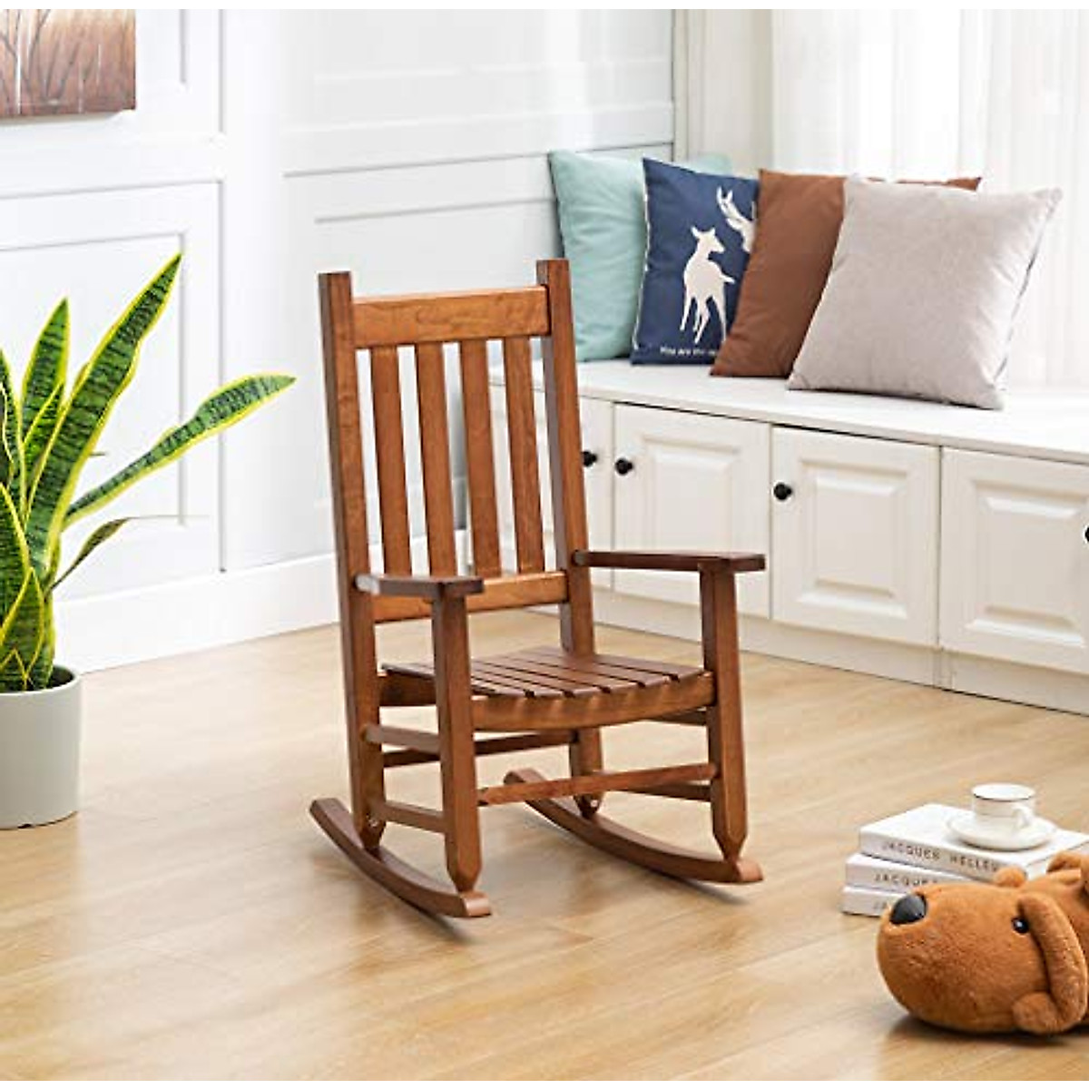 BplusZ Child's Porch Rocking Chair - Perfect for Indoor or Outdoor Patio Use, Small Wooden Rocker for Kids Ages 6-10, Brown