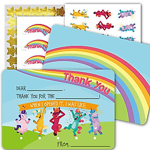 Gooji Funny Unicorn Thank You Cards – 25pcs Double Sided 4.25x6 Unicorn Thank You Cards With 25 Envelopes – Magical Cards For Baby Shower, Birthday Party And Girls Birthday Party Supplies