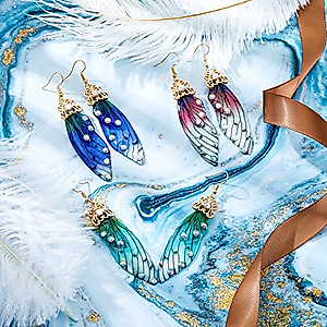 6 Pairs Fairy Earrings for Women Butterfly Wing Earrings Multicolored Long Dangling Earrings for Spring Summer Beach Wedding Party, Handmade Simulation Faerie Cicada Wing Drop Crystal Jewelry