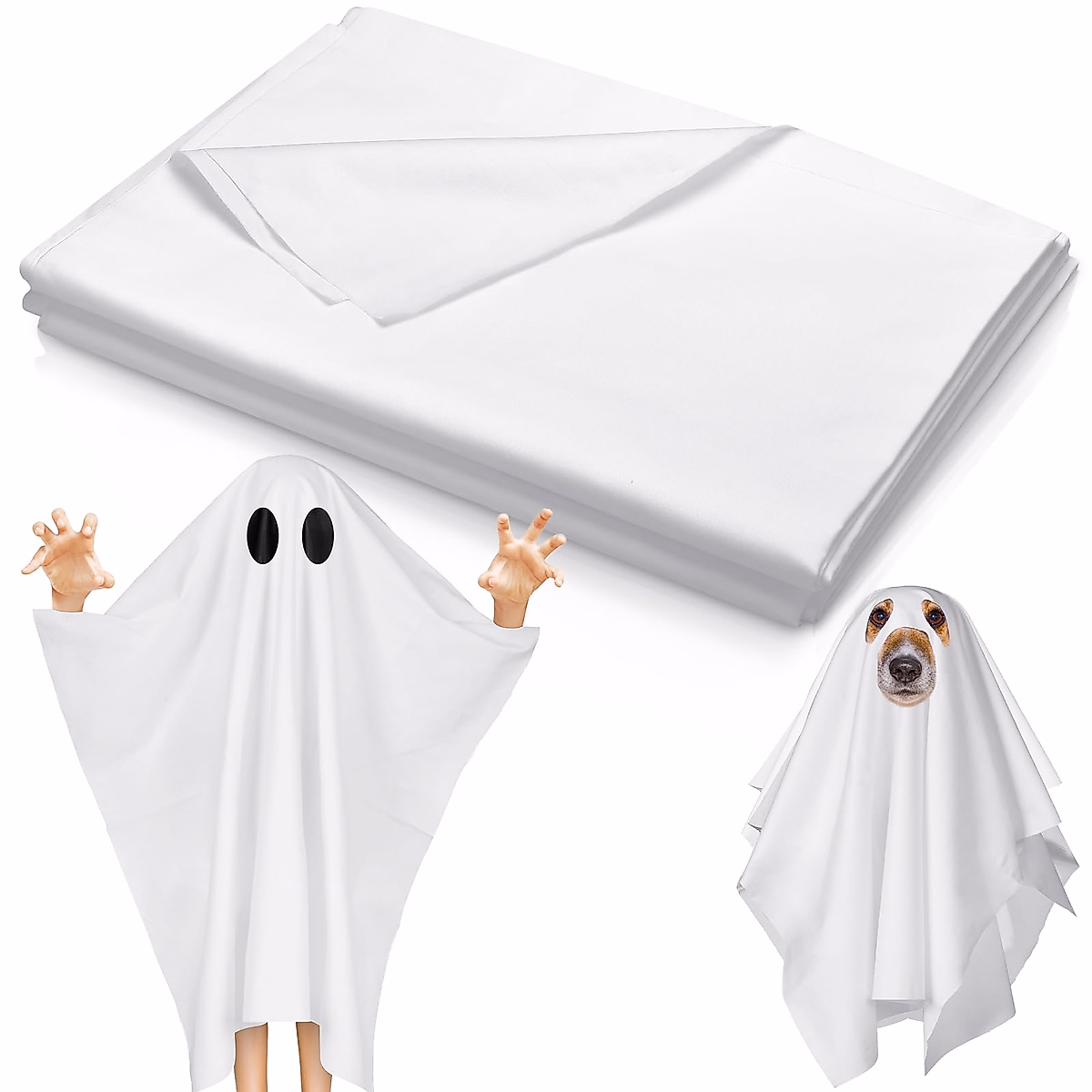 HunnmingRe 5 Yard x 55 Inch Halloween Fabric Ghost Costume Fabric White Quilting Cotton Fabric for Halloween DIY Witch Party Hooded Vampires Cape Cloak Ghost Dog Costume Trick or Treat Sewing Crafts