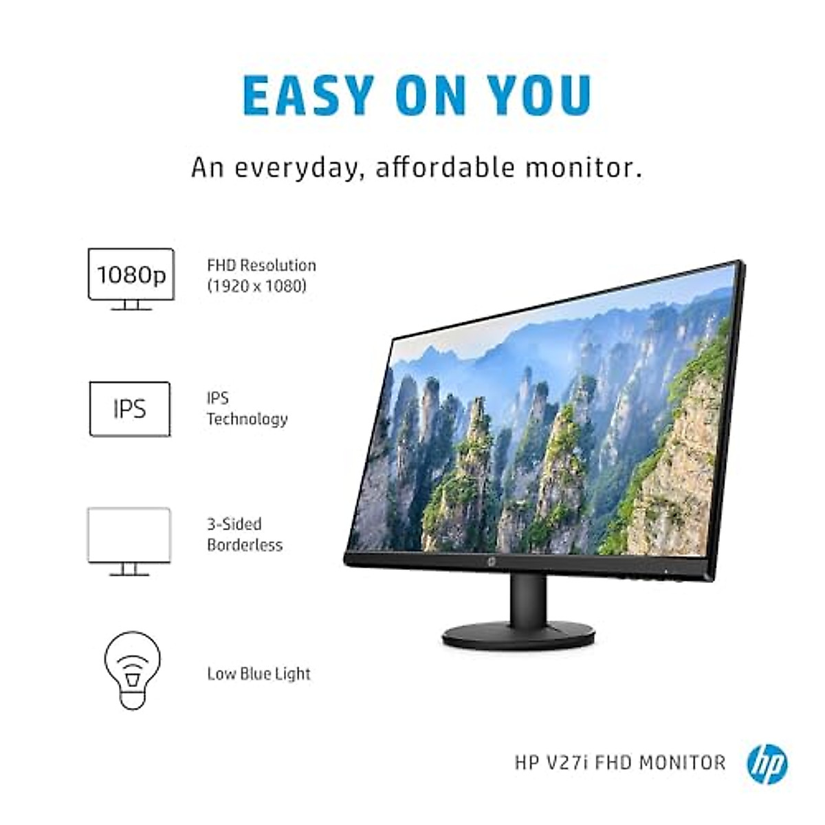 HP V27i FHD Monitor | 27-inch Diagonal Full HD Computer Monitor with IPS Panel and 3-Sided Micro Edge Design | Low Blue Light Screen with HDMI and VGA Ports | (9SV92AA#ABA) Black