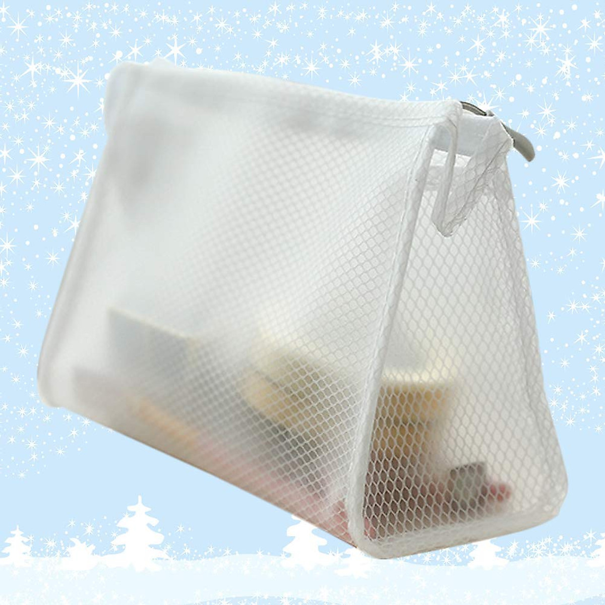 Cabilock 1pc Waterproof Cosmetic Bag White Makeup Bag Zipper Mesh Pouch Waterproof Makeup Bag Zipper Cosmetic Purse Mesh Bag Travel