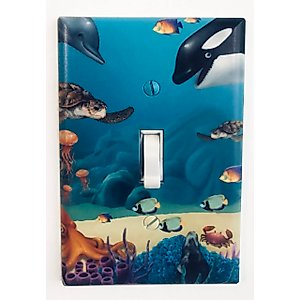 Ocean Underwater Dolphin Whale Sea Turtle Kids Light Switch Cover Plate Decorative Nursery Teen Toddler Room Decor Bedroom Bathroom Playroom (Ocean 1)