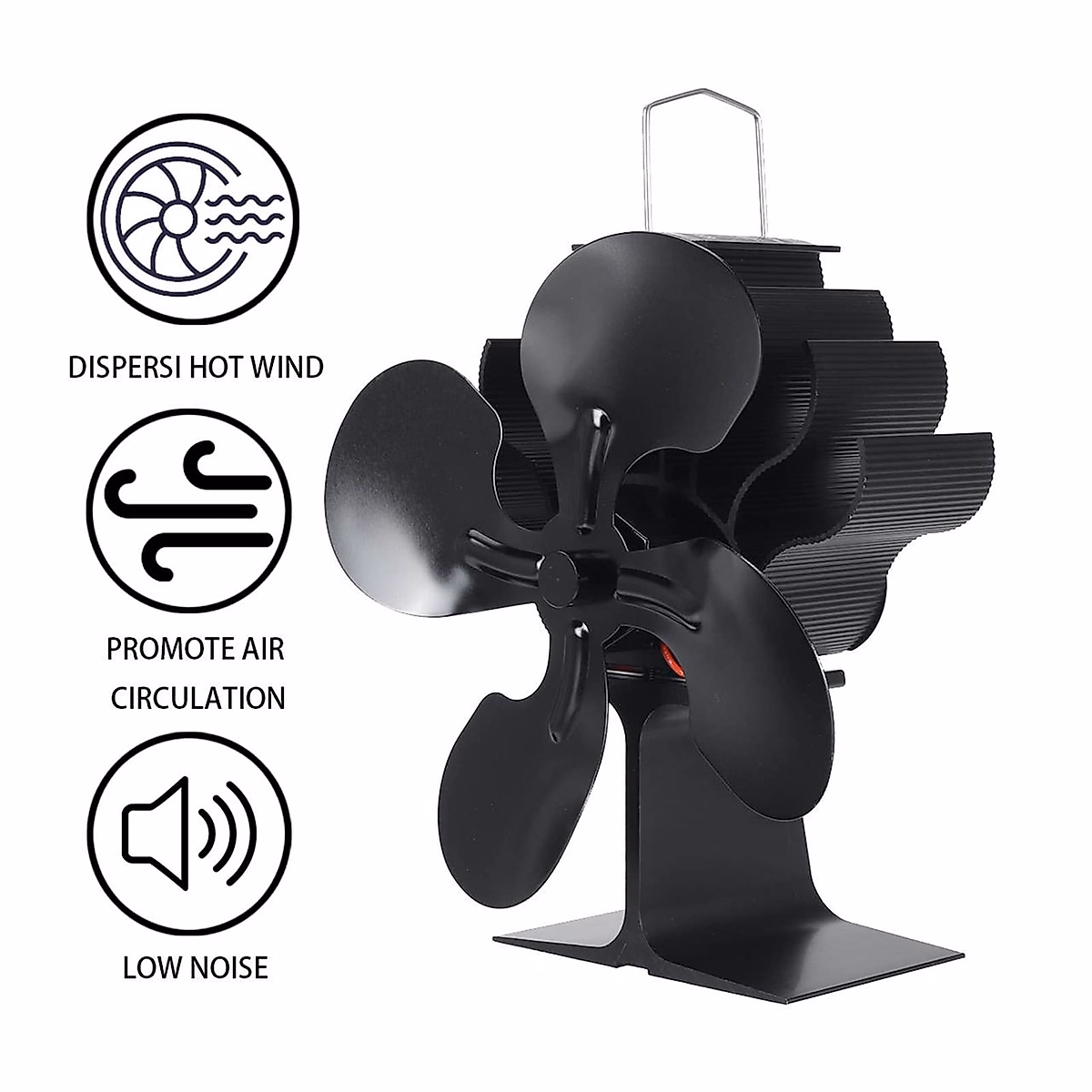 4- Stove Fireplace Fan Effecient Heat Powered Log Wood Burner Stove Fan Eco-Fan Quiet Heat Distribution (Color : Black)
