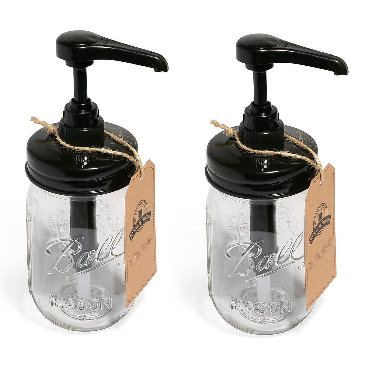 Jarmazing Products Mason Jar Syrup Dispenser - Set of 2 – 16 oz Ball Jars with Rust-Proof, Leak-Proof, Food Grade Pumps for Honey, Syrups, Condiments, Salad Dressings and More