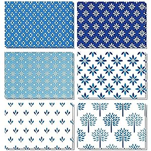 48 Pack Blue Stationery Notecards and Envelopes Set, 4x6-Inch All Occasion Thank You Notes for Birthdays, Business, 6 Floral Designs (Blank Inside)