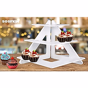 Cupcake Stand for 24 Cupcakes- Rustic Cupcake Stand 3 Tier Collapsible Wooden Cupcake Tier Stand - White Cupcake Holder Stand - Cupcake Tower Display Party Décor - Cupcake Stand Display for Pastry