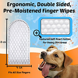Multi-Purpose All-Natural Pet Finger Wipes, Organic, Safe, Non-Toxic Formulated Pre-Moistened Wipes. Remove Plaque & Whiten Teeth, Clear Ear Wax/Dirt Buildup, Soothe Dry Skin Folds, Remove Tear Stains