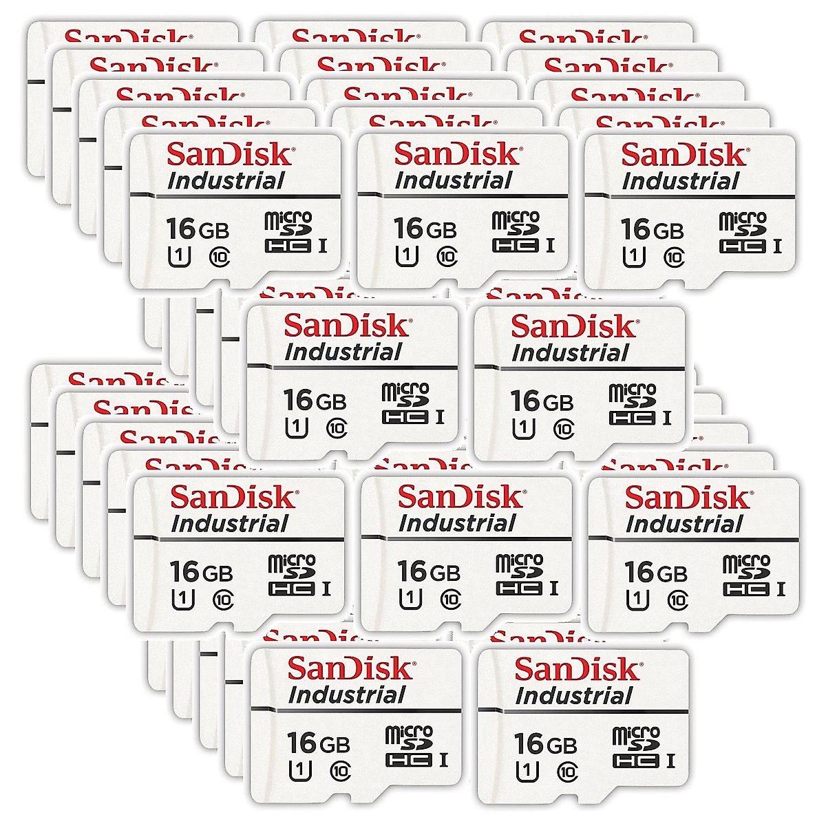 SanDisk Industrial 16GB Micro SD Memory Card Class 10 UHS-I MicroSDHC (Bulk 50 Pack) in Cases (SDSDQAF3-016G-I) Bundle with (1) Everything But Stromboli Card Reader