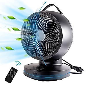 Kapoo Table Air Circulator Fan,Blade 8",6 Speeds 4 Wind Modes,With Remote Control,Horizontal Vertical Oscillating,Indoor Circulator Fan for Whole Room Temperature Equilibrium,Black,Middle,GS-XXG037